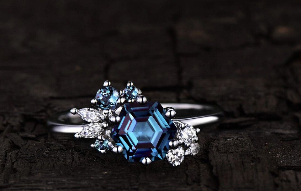 Natural Alexandrite Cluster Ring 925 Sterling Silver Engagment Ring ...