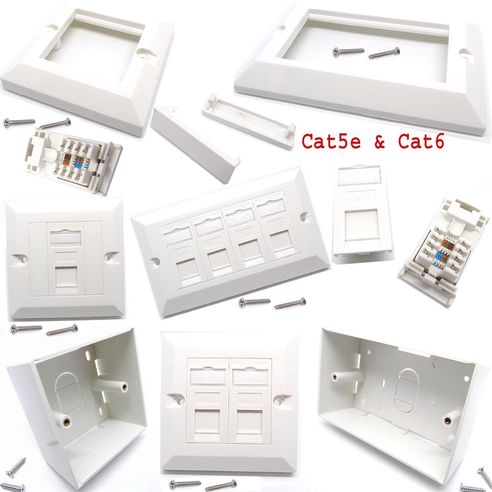 RJ45 Network Cat5e Cat6 1 - 2 Gang Face Plate Back Boxes Keystone Jack ...