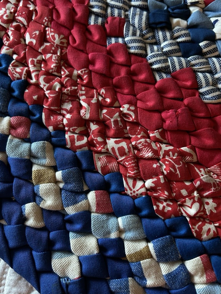 Vintage Hand Braided Rug 27x40 Oval Fairly Heavy Red White Blue | eBay