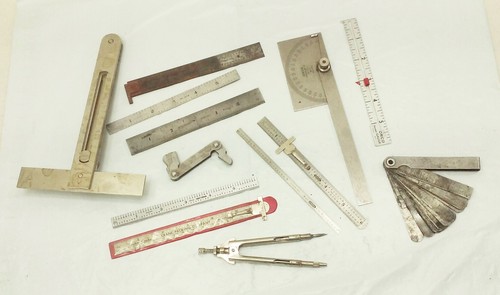 Vtg machinist tool lot 6" rule screw pitch gauge protractor scale Angle ...