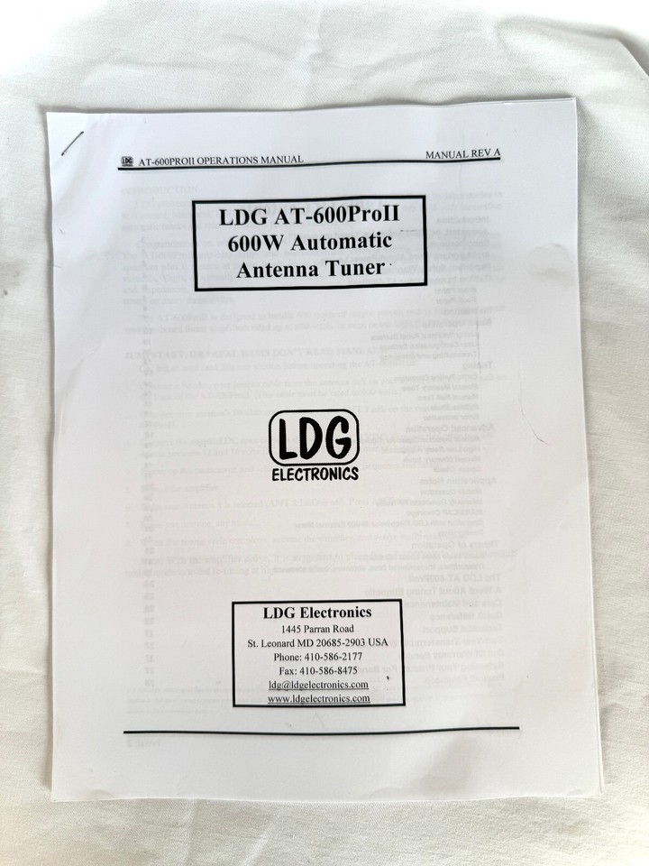 LDG Electronics AT-600ProII 600W Antenna Tuner w/ user manual ...