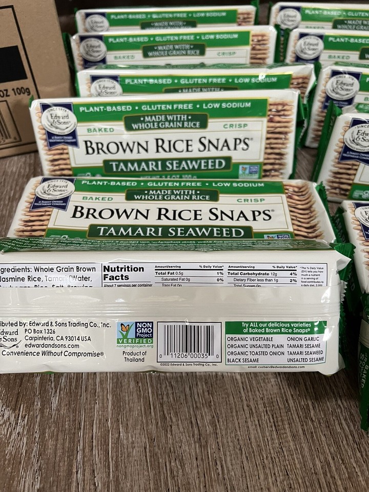 Baked Whole Grain Brown Rice Snaps, Tamari Seaweed, 3.5 oz (100 g) 12 ...