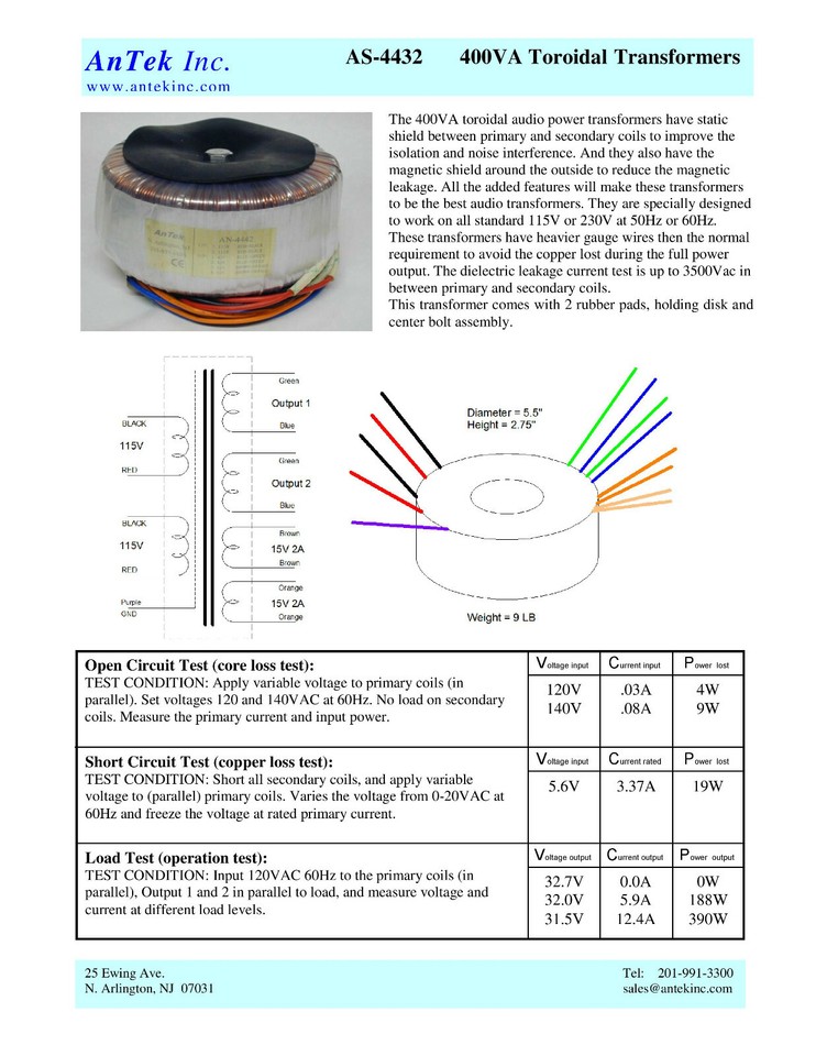 AS-4432 - 400VA 32V x2 / 64V center tap Audio Amplifier Power ...