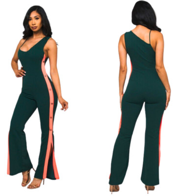 Ivin Ivin Womens Jumpsuit Asymmetrical Strap Side Button Bell Bottom ...