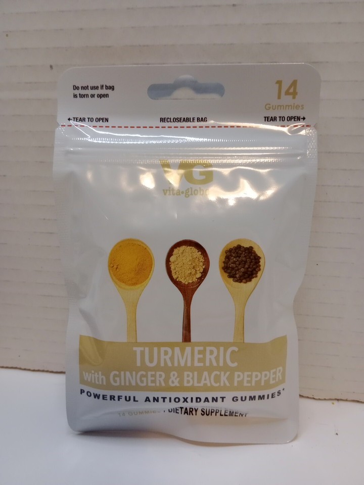 (6) Vita Globe Turmeric Ginger Black Pepper Gummies Antioxidant Gluten ...