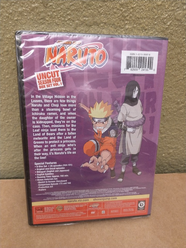 Naruto Uncut: Season 4 Volume 1 Box Set (DVD) 6 Disc Set 782009241300 ...