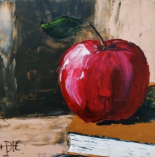 Red Apple Painting Impasto Oil Painting Original art 3D Art 6x6 inches ...