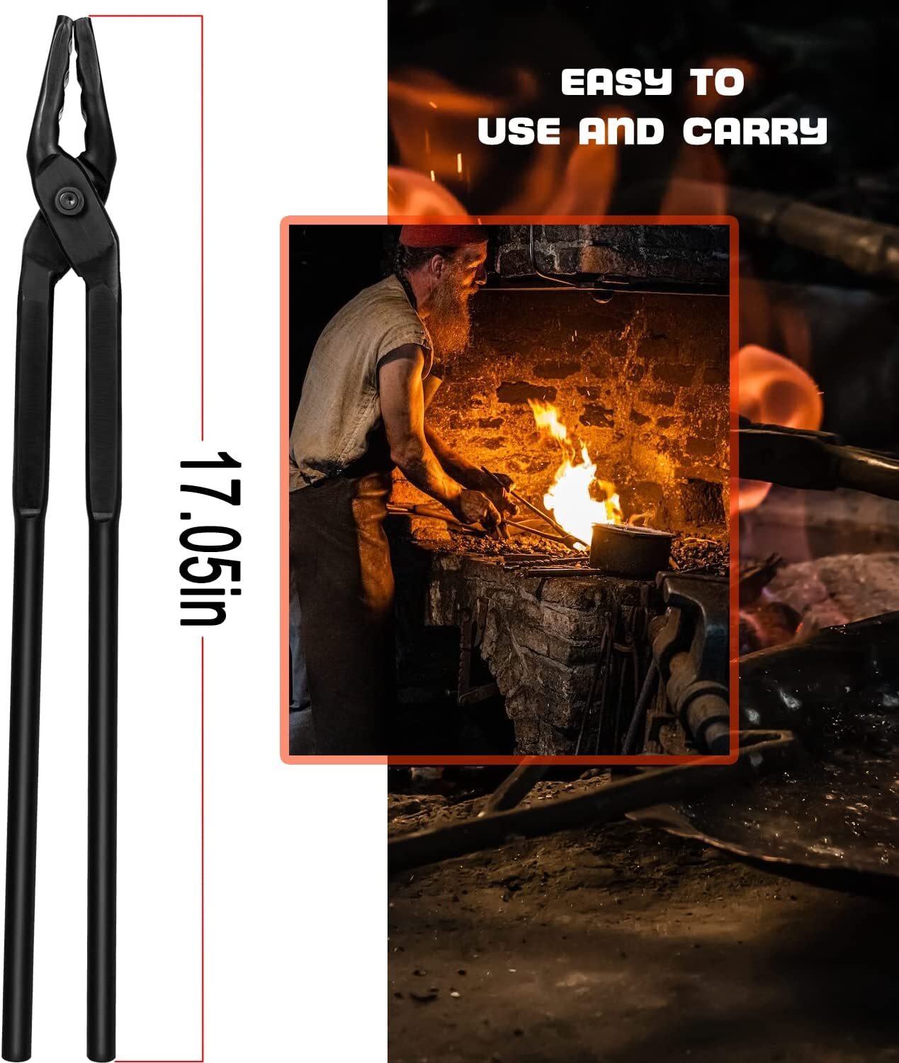 17" Blacksmith Tongs Wolf Jaw Blacksmithing Tool for Bladesmiths ...