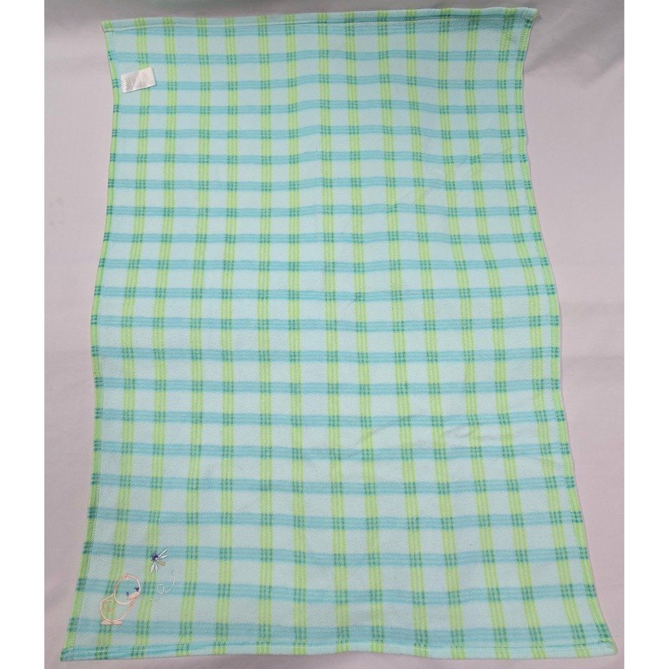 Tykes Baby Blanket Plaid Fleece Crib Toddler Duck Dragonfly Blue Green ...