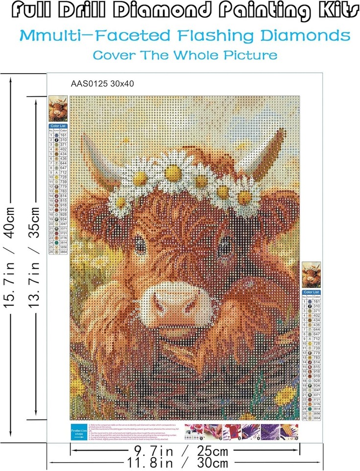 Highland Cow Diamond Art Kits for Adults Beginners, Cow Flowers Diamond ...