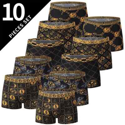 10 Pack Mens Black Gold Boxer Briefs Underwear Boxers Shorts Slippers ...
