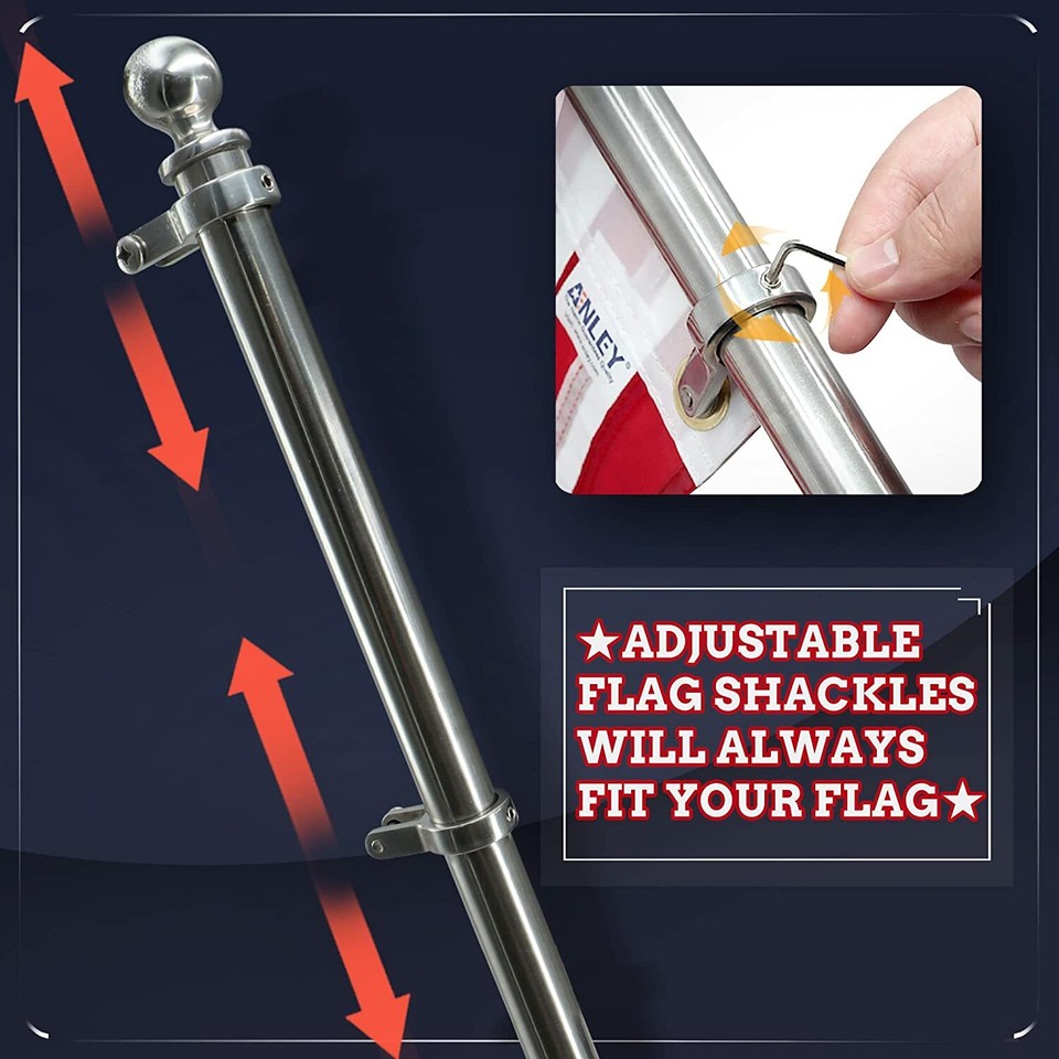 Anley Boat Flagpole Kit with Flag Pole and Mounting Base Marine Grade ...