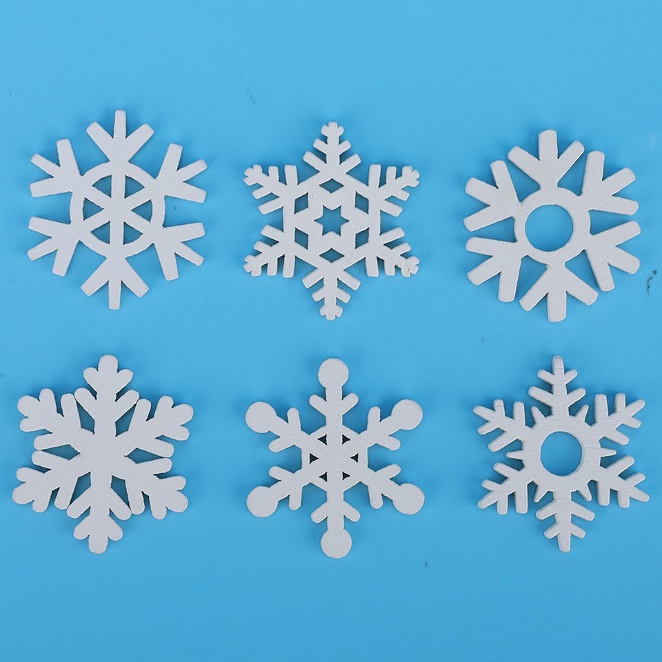 100x Snowflake Pattern Wooden Scrapbooking White DIY Craft Decorative ...