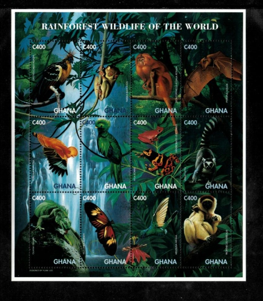 Ghana 1996 - Rainforest Wildlife Animals - Sheet of 12 Stamps Scott ...