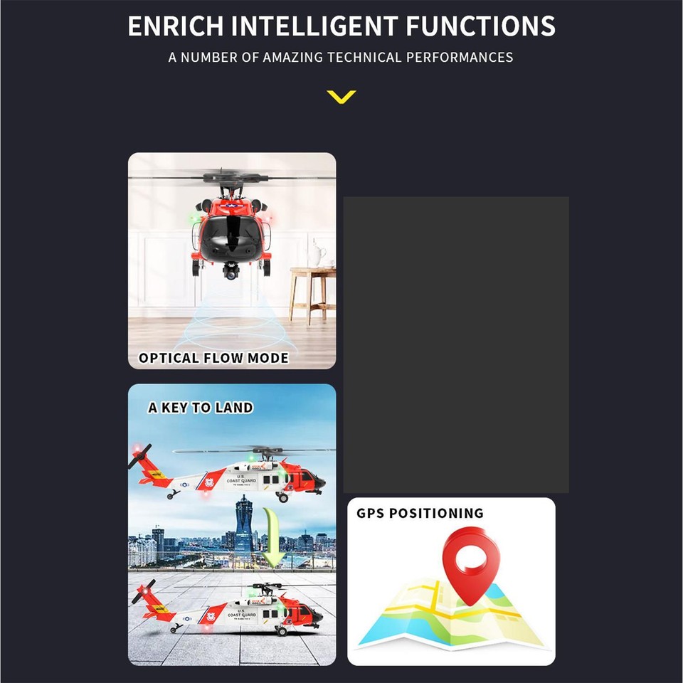 YXZNRC F09-S 1:47 RC Helicopter UH60 6CH Gyro GPS Lights Brushless ...