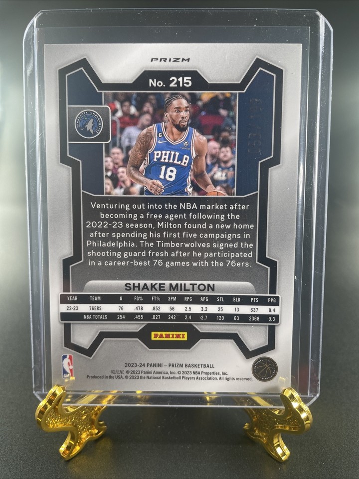 2023-24 Prizm #215 Shake Milton Blue Prizm #/199 Minnesota Timberwolves ...