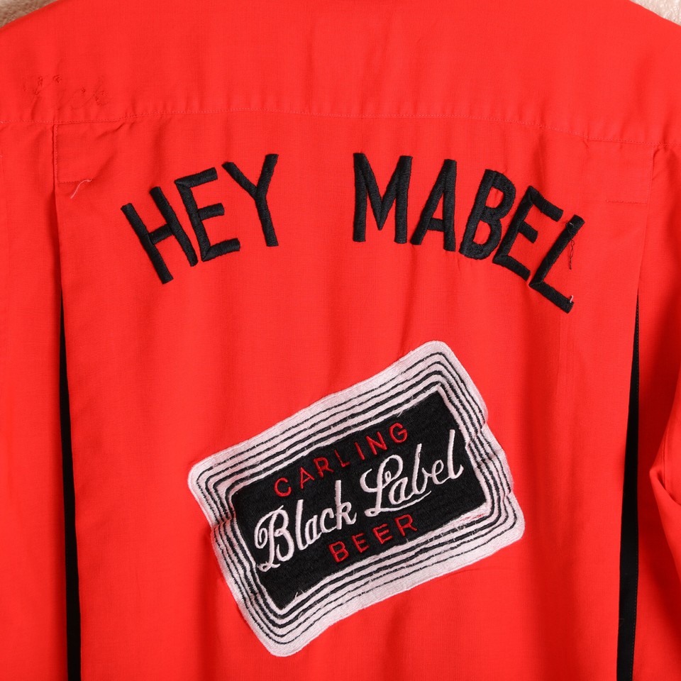 Vtg 50s Advertising Rayon Bowling Shirt "Hey Mabel" Carling Black Label ...