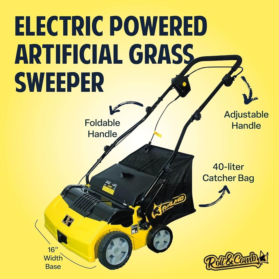 Electric Turf Vacuum Sweeper, Clean Artificial Grass w/ Ease, 40L Leaf ...