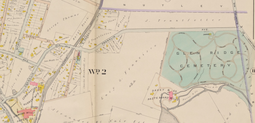 1906 BLOOMFIELD, ESSEX COUNTY NEW JERSEY GLEN RIDGE CEMETERY COPY PLAT ...