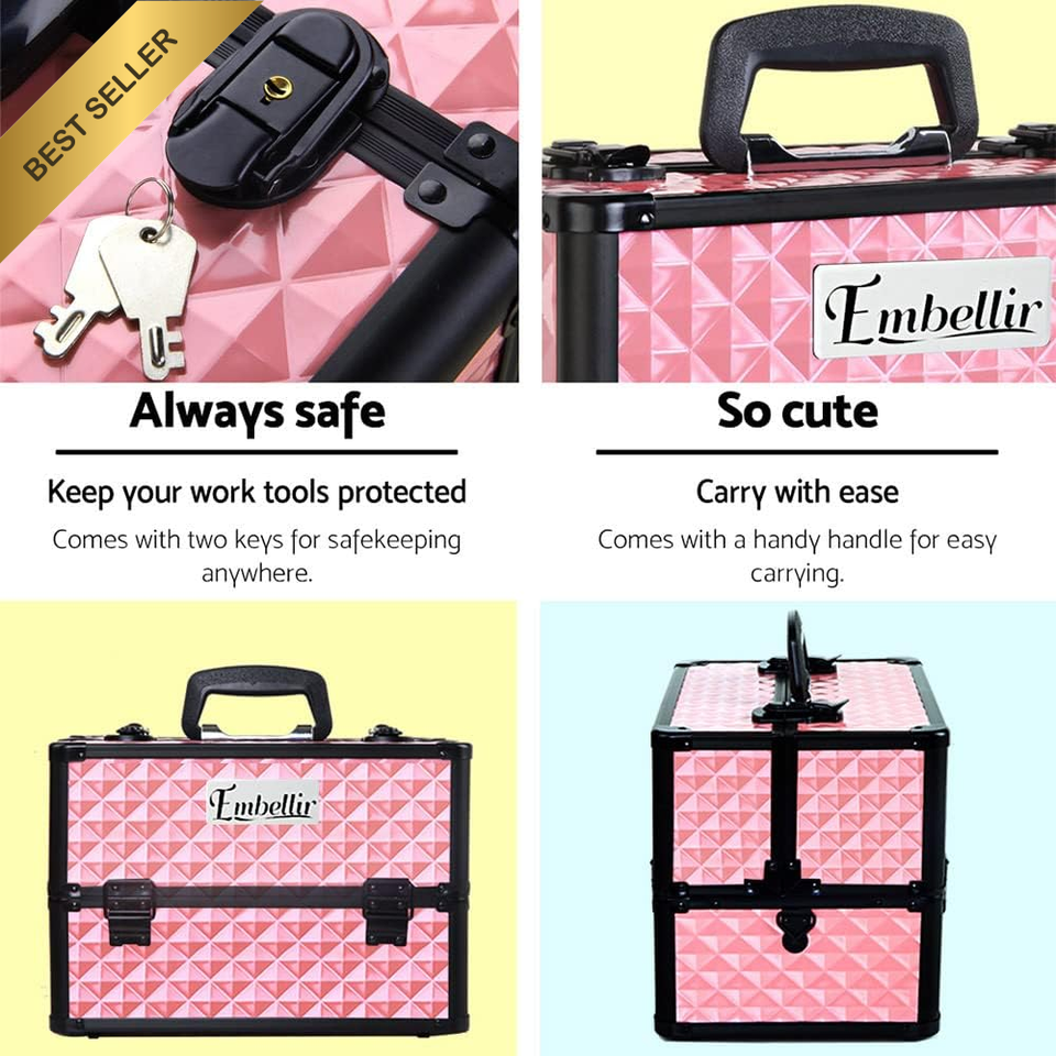 Aluminium Makeup Case Lockable Beauty Cosmetic Box with Trays Dividers ...