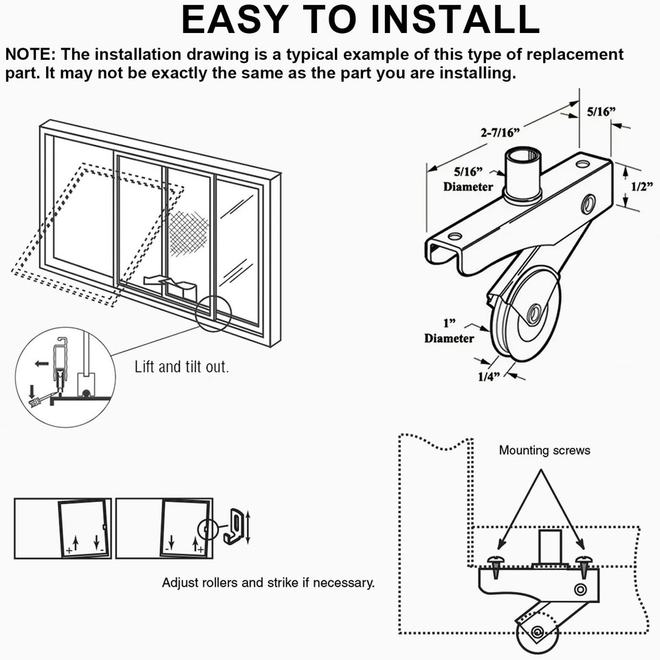 Sliding Screen Door Spring Loaded Roller with 1 Steel Ball Bearing ...