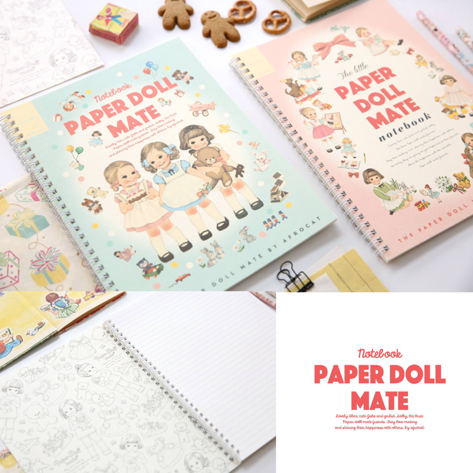 Afrocat Paper Doll Mate Spring Notebook Paper 60 Pages Thin 7mm Line ...