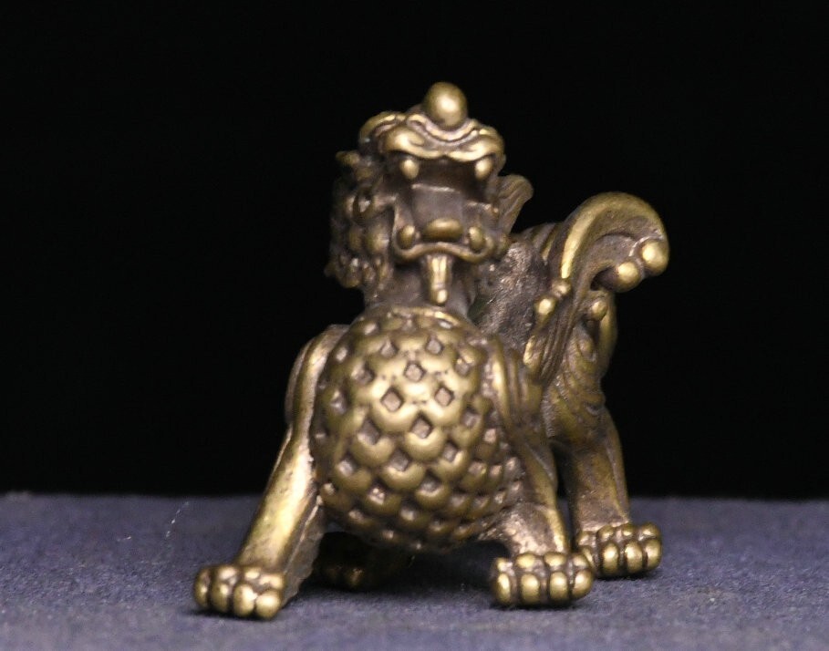 Old Dynasty Bronze Inlay Gems Kylin Unicorn Qilin Chi-lin Dragon Beast ...