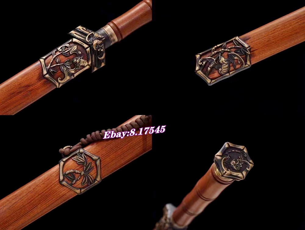 Rose Wood Dao Jian Chinese Damascus Steel Sharp Han Tang Saber Brass ...