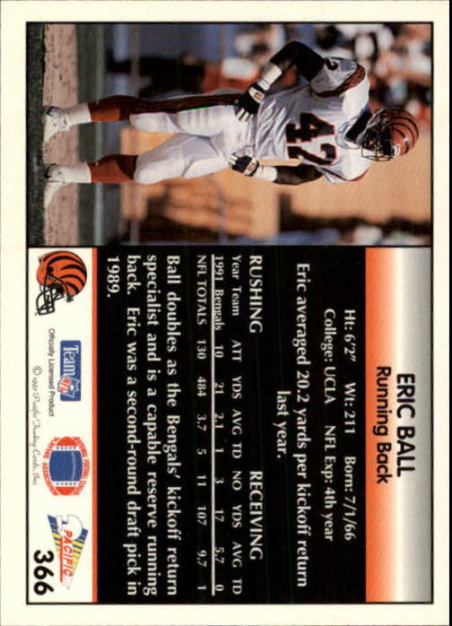 1992 Pacific Football Card #366 Eric Ball | eBay