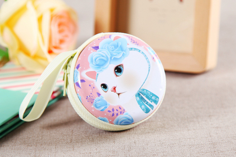 Cute Metal Earphone Earbuds Case Round Tin Box Coin Bag Choo Choo Cat ...