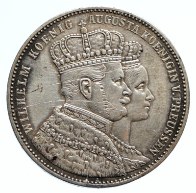 1861 A PRUSSIA German STATE Coronation King WILHELM I Silver Taler Coin ...