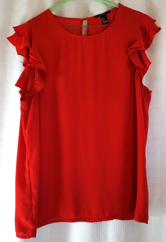 Monteau M red ruffle cap sleeve blouse for women | eBay