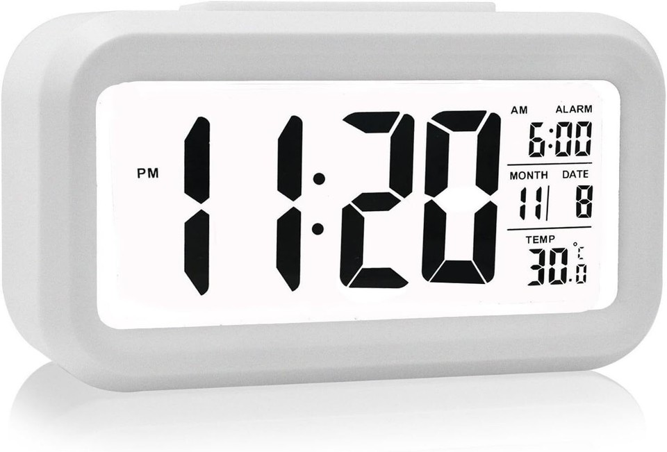 Digital Alarm Clock with Temperature Sensor Large Display Battery ...