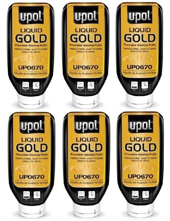 U-POL 670 Liquid Gold Pourable Glazing Putty Bottle w/ Hardener (6 Pack ...