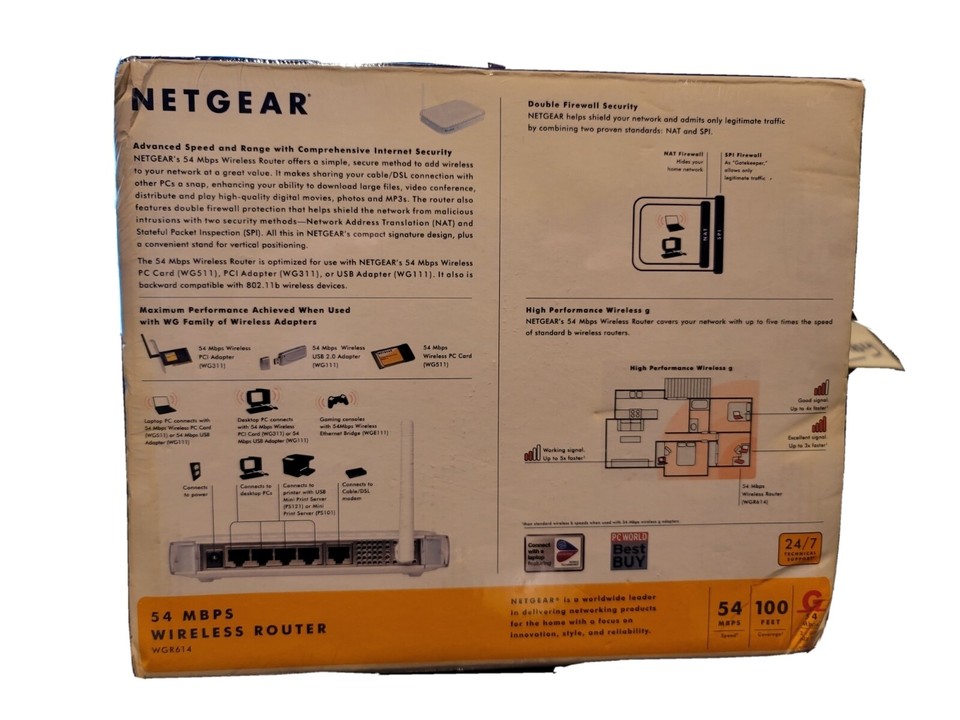 Netgear WGR614 54 Mbps 4-Port 10/100 Wireless G Router-Brand New ...