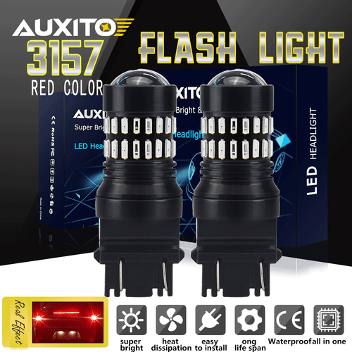 AUXITO 3157 3156 Red LED Strobe Flash Blinking Brake Tail Light/Parking ...