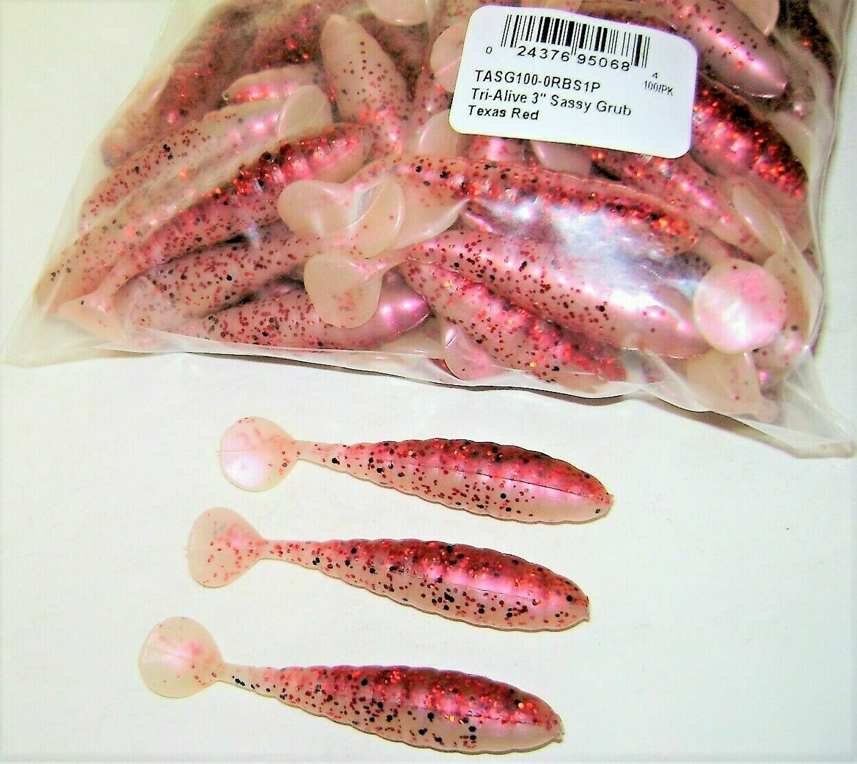 MISTER TWISTER 100 PACK 3 INCH TRI-ALIVE SASSY GRUB LURES TEXAS RED | eBay