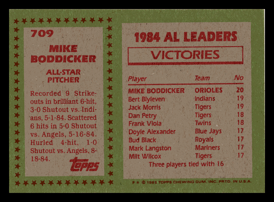 1985 Topps Mike Boddicker #709 Baltimore Orioles NM-MINT | eBay UK