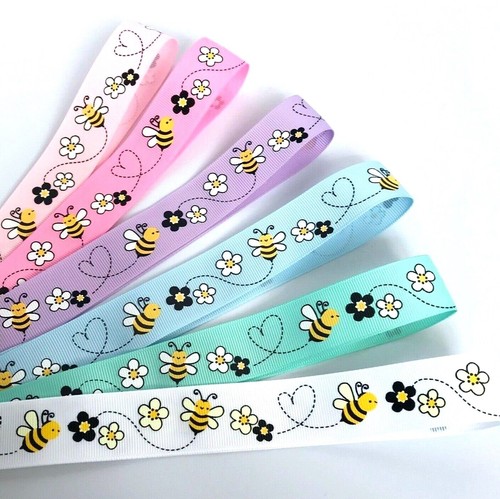 Quality Grosgrain Happy Bee Ribbon - 25mm width, sold by the metre ...