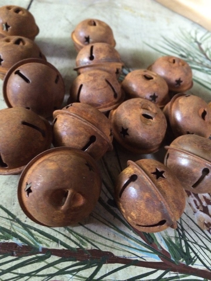 SET/12 JINGLE BELLS 1.5" 1 1/2 in Primitive Rusty Tin 38-40mm Christmas ...