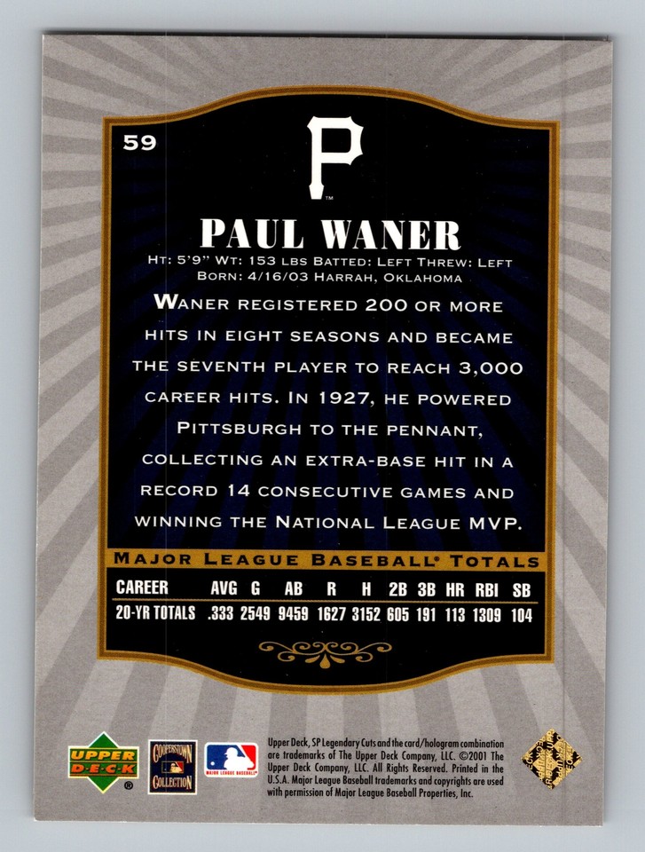 2001 SP Legendary Cuts #59 Paul Waner Excellent | eBay