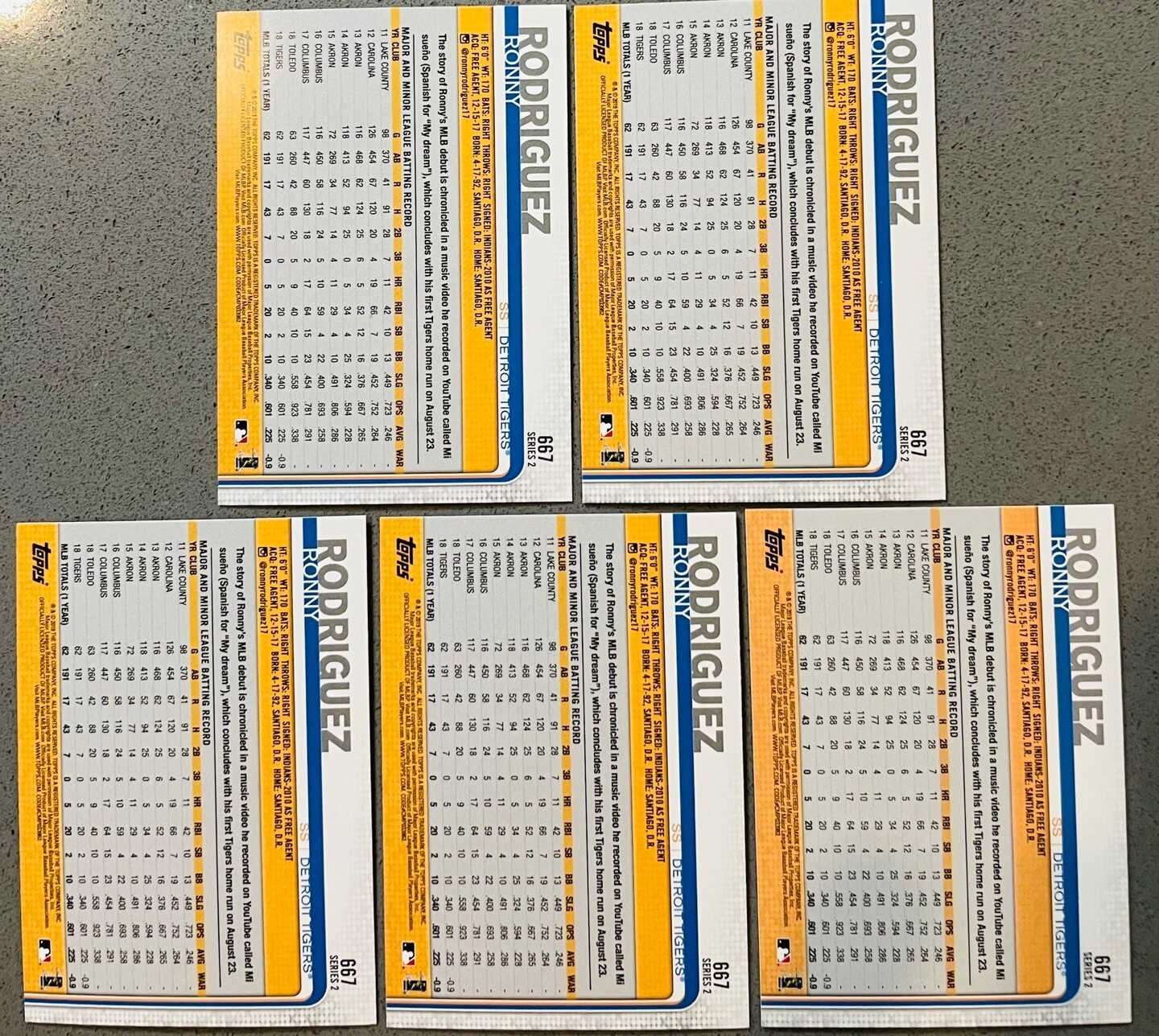 5x Lot 2019 Topps Series 2 Baseball #667 Ronny Rodriguez Base Rookie ...