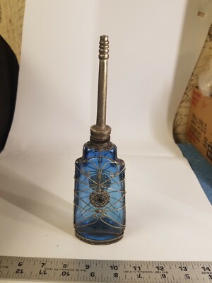 Vintage Colbalt Blue Purfume Bottle with Metal Decoration / Overlay 9. ...