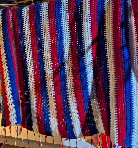 Handmade Crocheted Knit Patriotic Red White & Blue Strip Throw Blanket ...