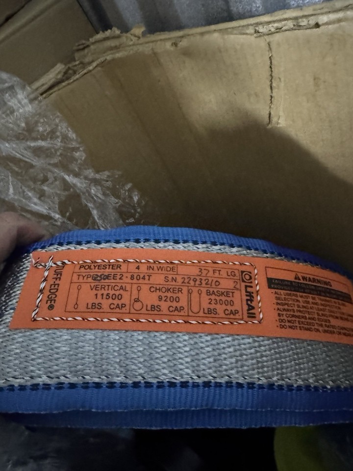 Lift-All 4" x 37' 2-Ply Type 3 Tuff-Edge II Polyester Flat Eye-to-Eye ...