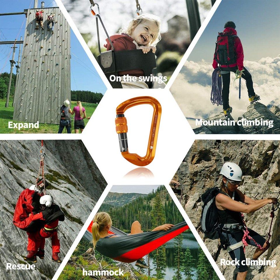 30KN Rock Climbing Carabiner Locking Clip Heavy Duty Tree Arborist ...