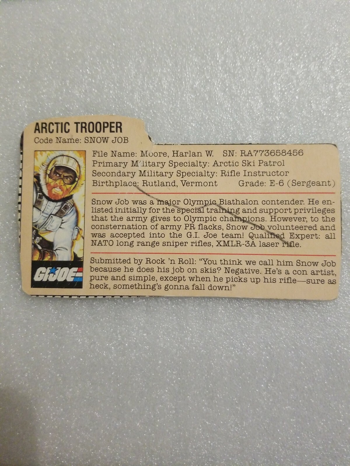 G.I.Joe Snow Job File Card | eBay