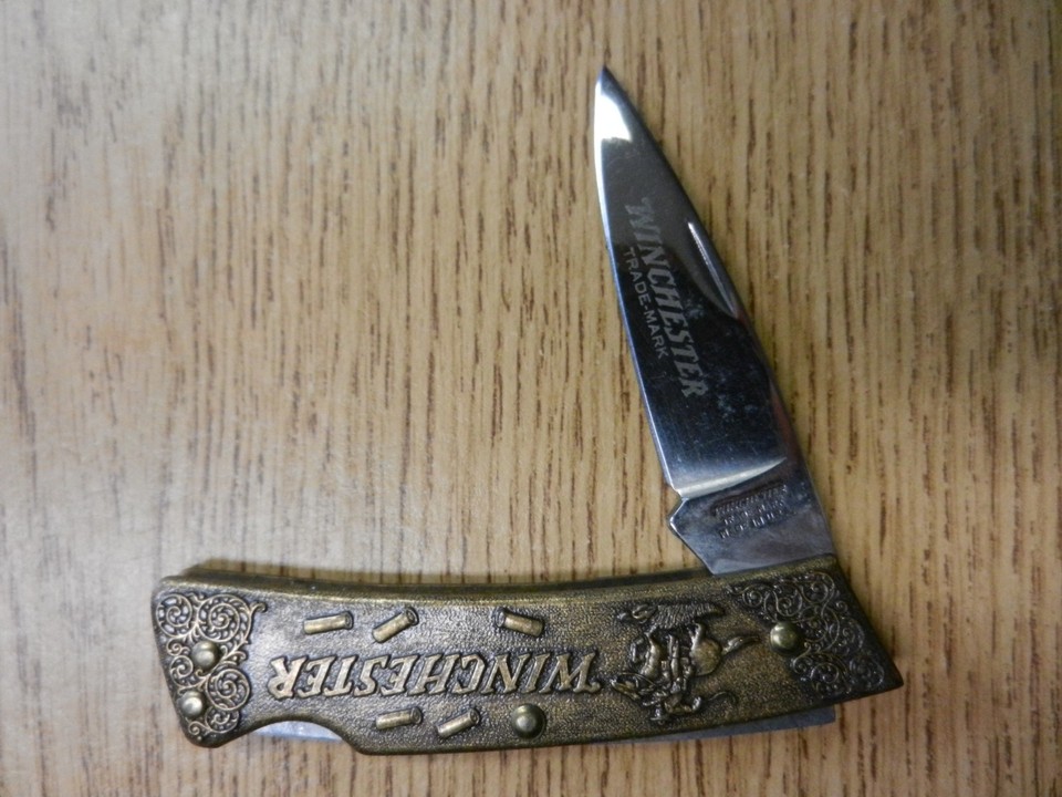 1989-1 Winchester 1921 Advertising Brass handle Pocket Knife Lock back ...