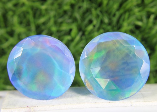 65 CT Round Cut Triple Fire Opal Blue Color Loose Gemstone Pair | eBay ...