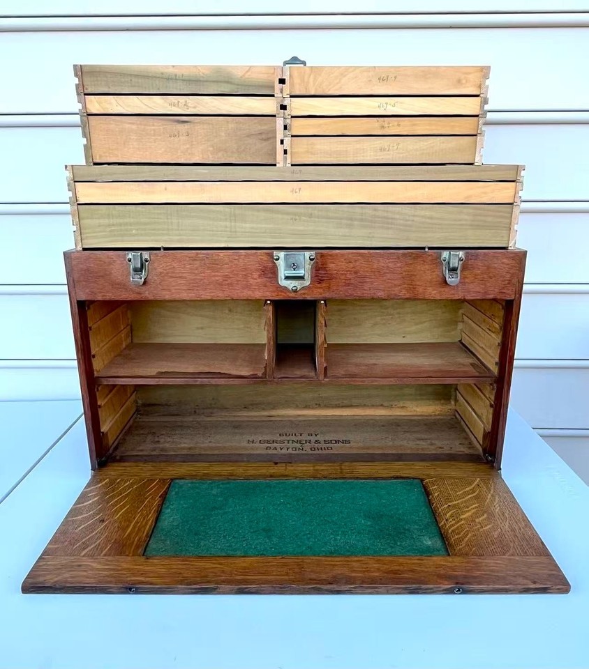Vintage H. Gerstner & Son 11 Drawers Oak Wood Machinist Tool Chest Box ...